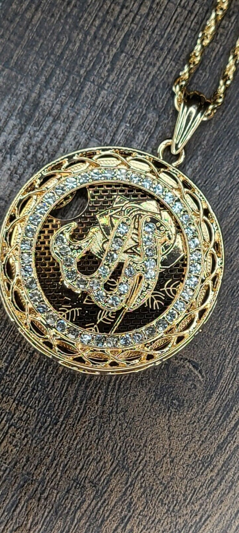 Gold Plated Muslim Medallion Iced Out Pendant 24 Link Chain Necklace - Etsy