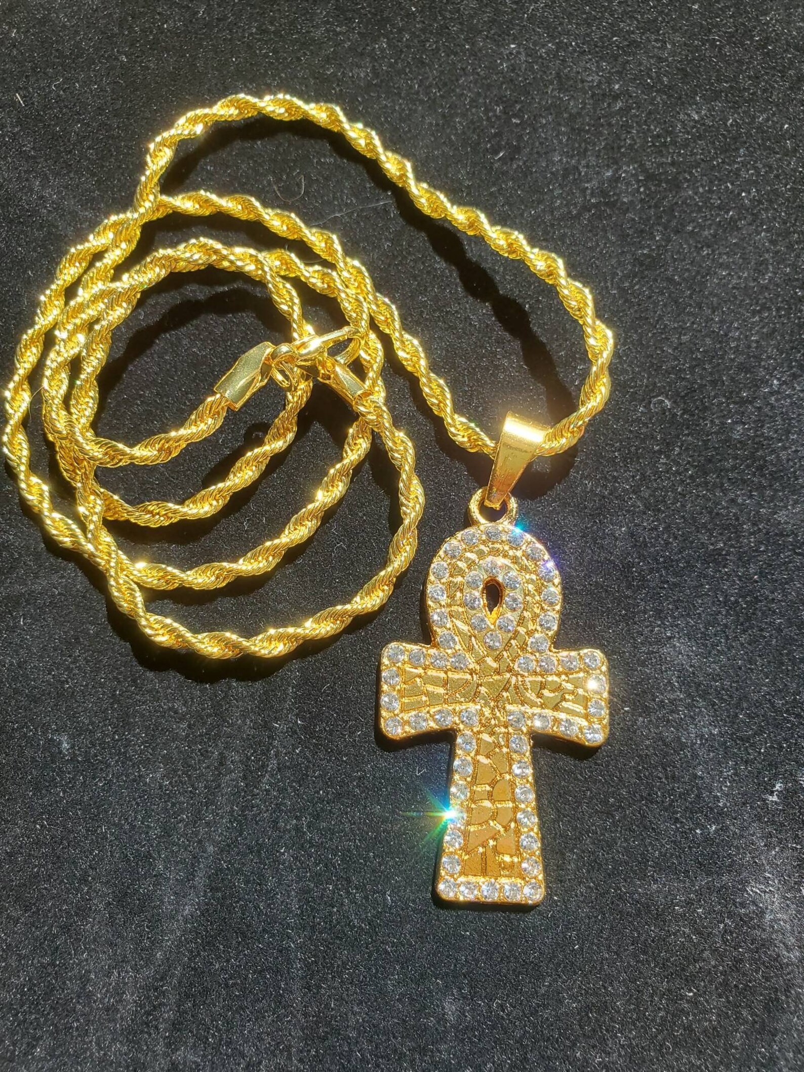 Gold Plated Ankh Nugget Iced Out Pendant 24 Rope Chain - Etsy