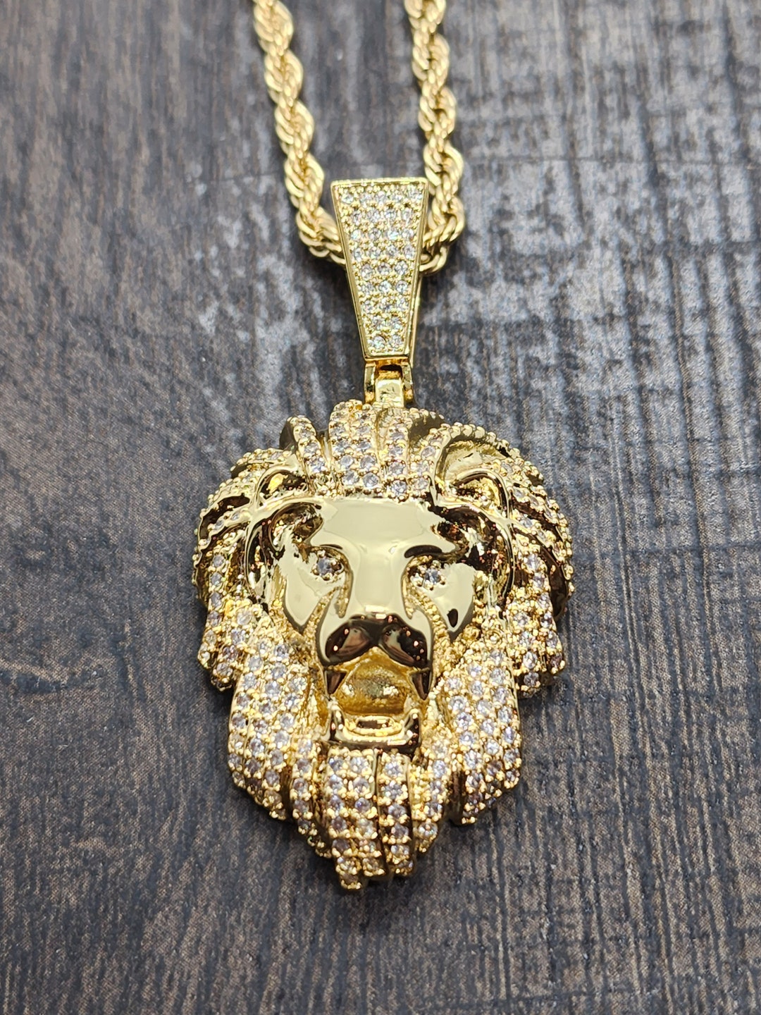 Gold Plated Lion Iced Out Pendant 20 Rope Chain Necklace - Etsy