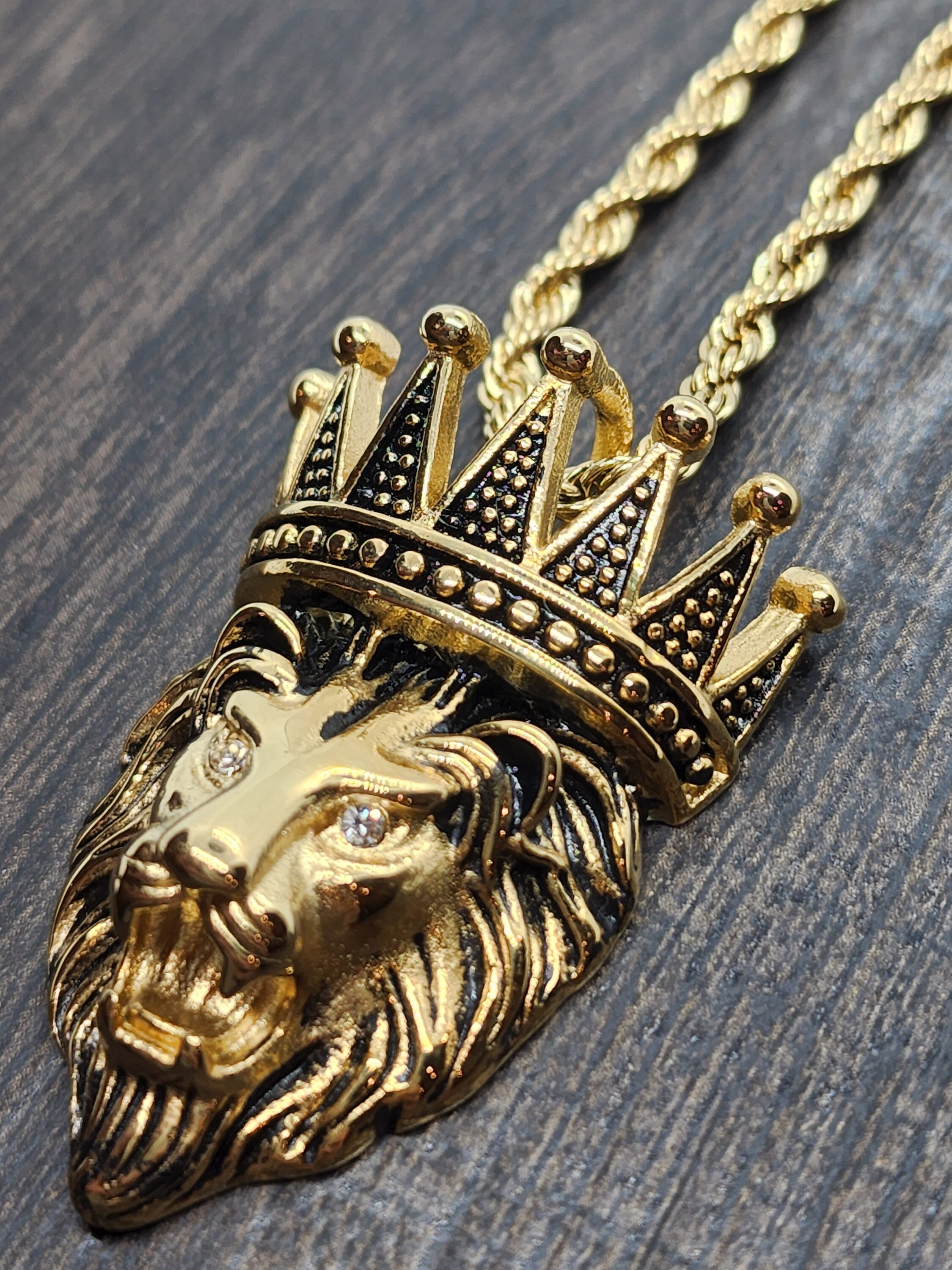 Gold Plated Lion Crown Iced Out Pendant 20 Rope Chain - Etsy