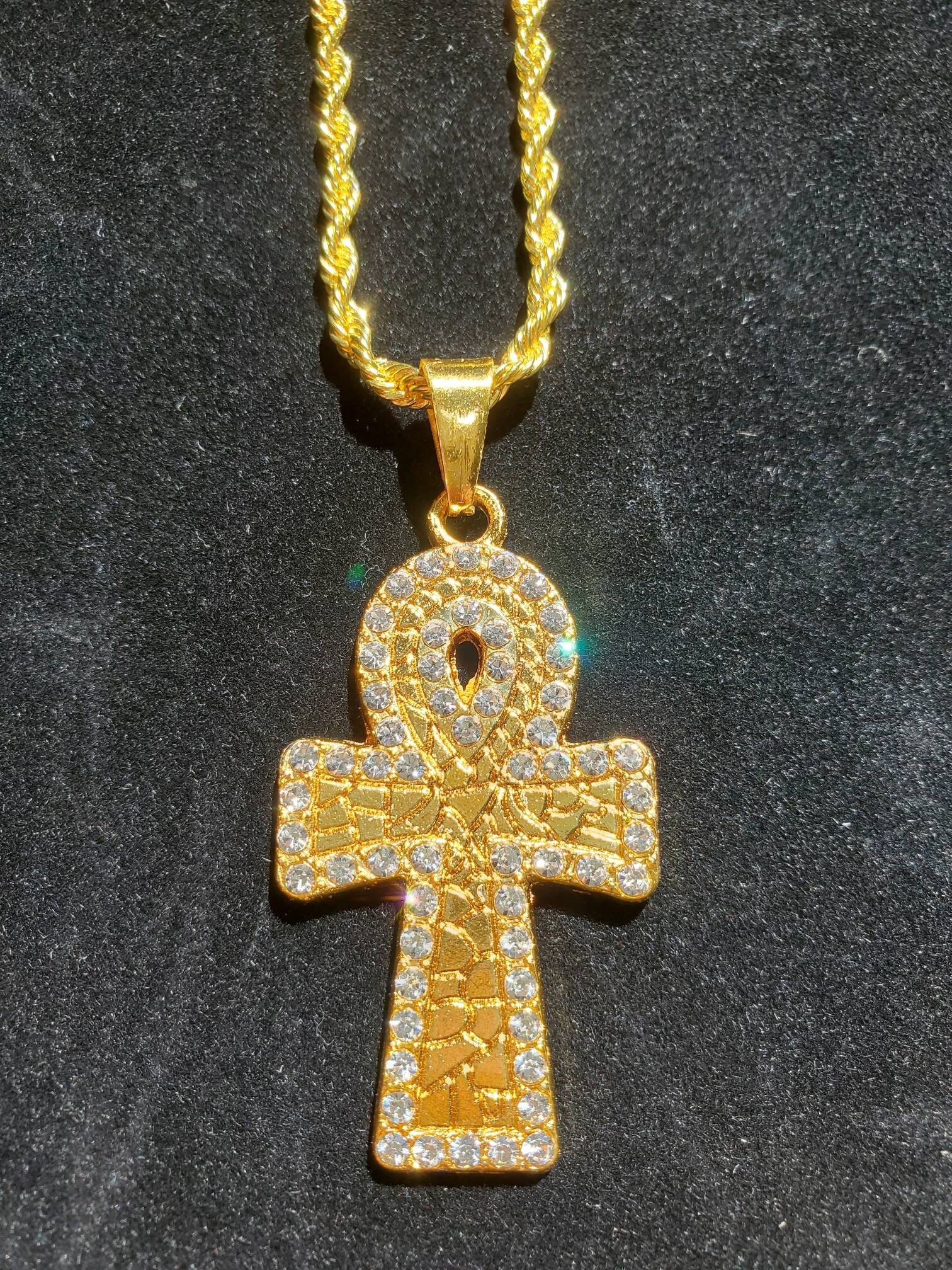 Gold Plated Ankh Nugget Iced Out Pendant 24 Rope Chain - Etsy