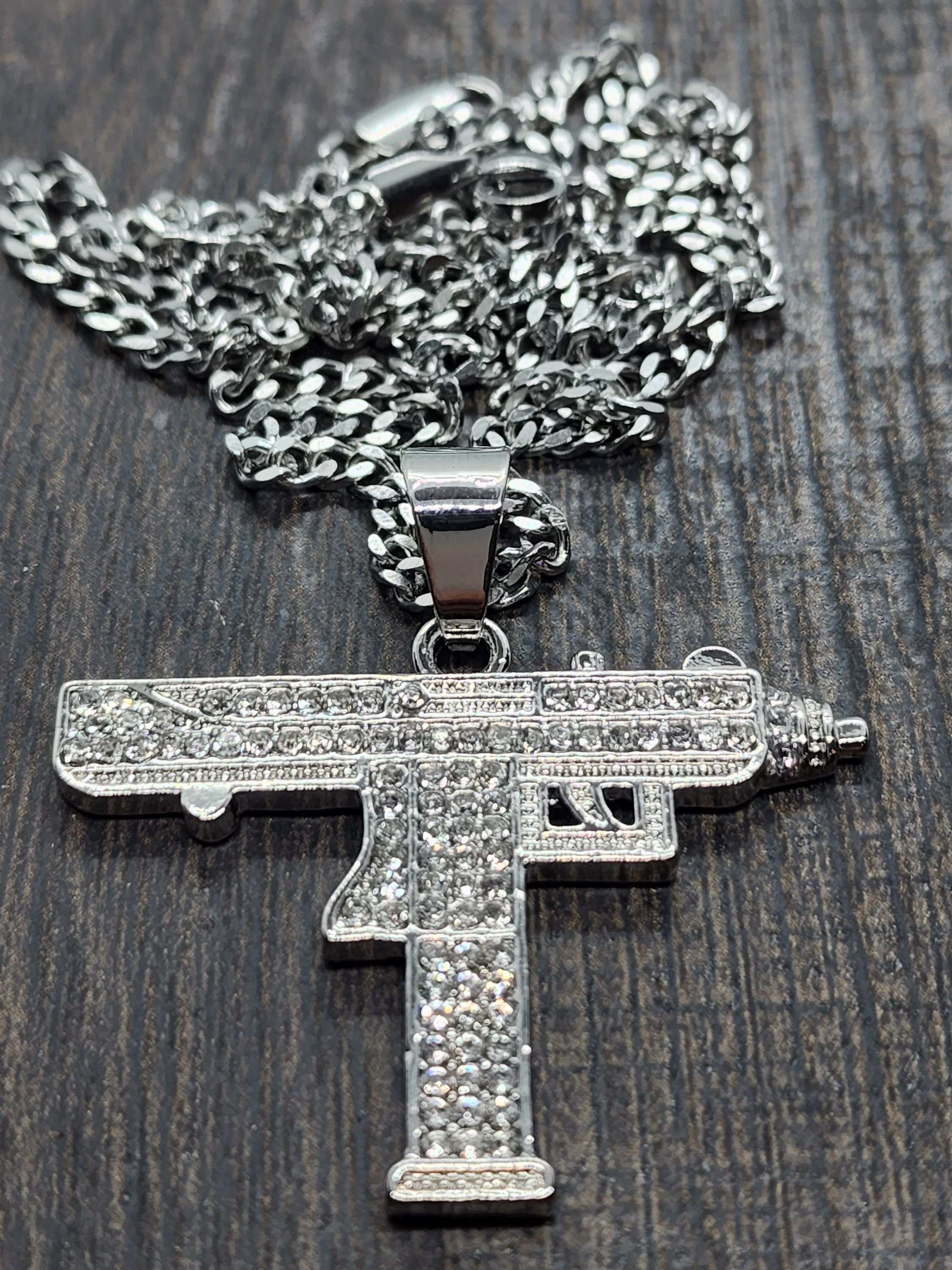 Silver UZI Iced Out Pendant 20 Cuban Link Chain Necklace - Etsy