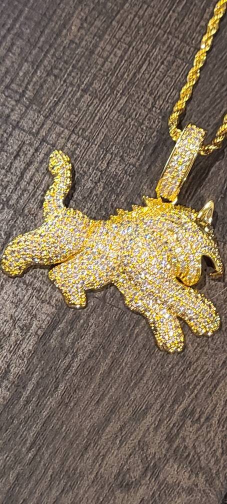 Gold Lion Iced Out Pendant 18 Rope Chain Necklace - Etsy