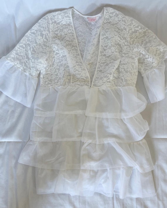 1970s Boho JR Bazaar White Lace & Ruffles Sheer Wrap … - Gem