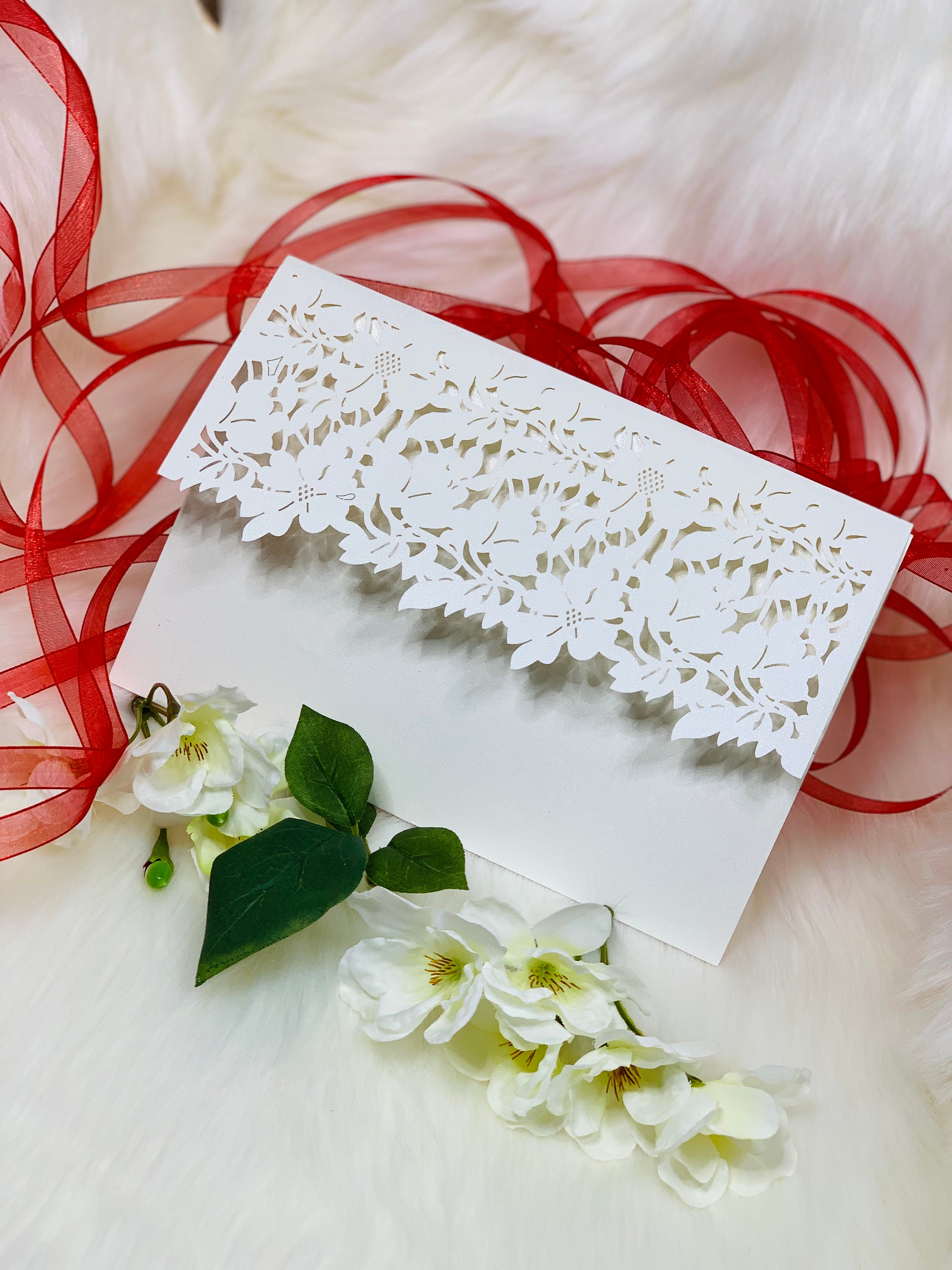 Ivory 3 Fold Floral Laser Cut Invitation Pack of 10 - Etsy