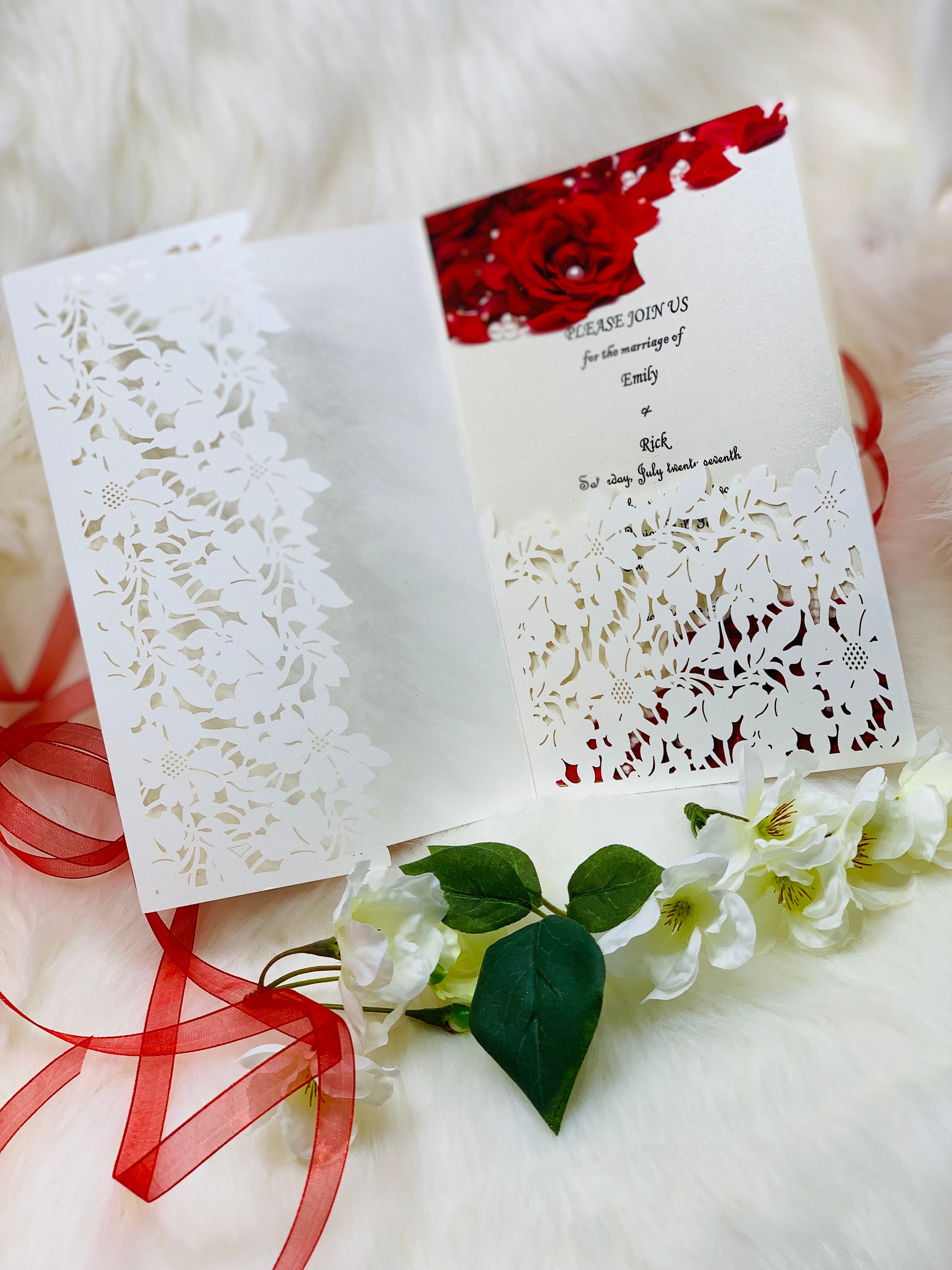 Ivory 3 Fold Floral Laser Cut Invitation Pack of 10 - Etsy