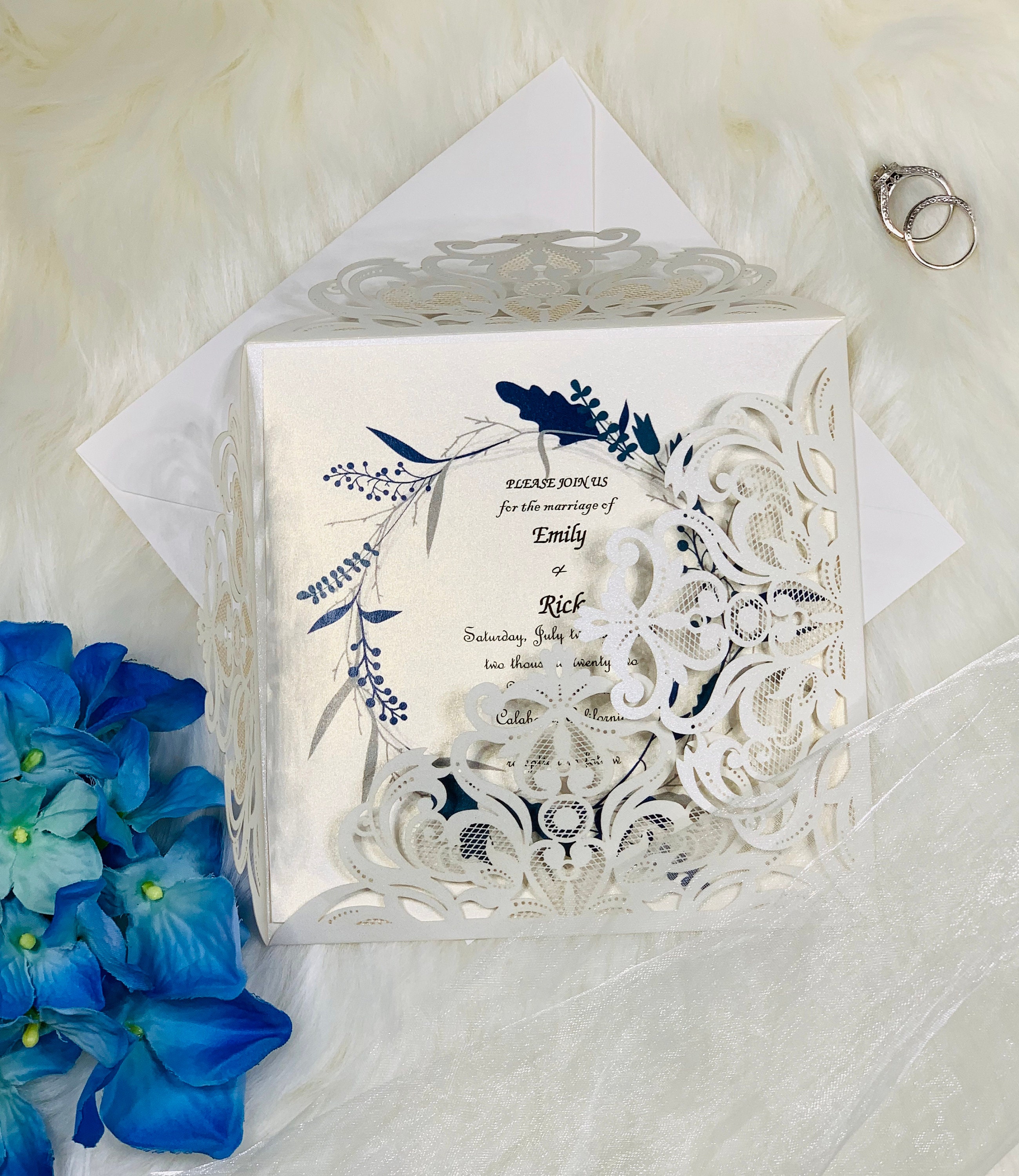 Ivory Floral Laser Cut Invitation Pack of 10 - Etsy