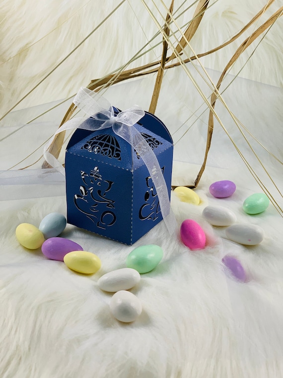 Blue Elephant Design Laser Cut Candy Box With White Ribbon | Etsy