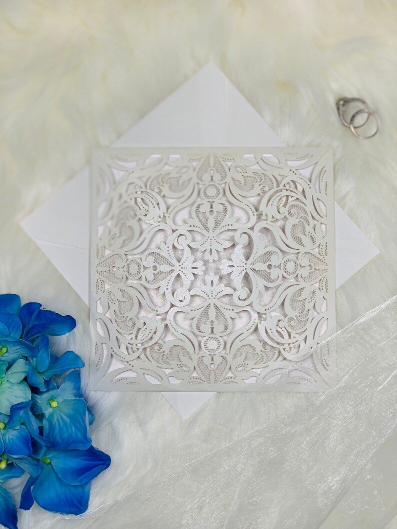 Ivory Floral Laser Cut Invitation Pack of 10 - Etsy