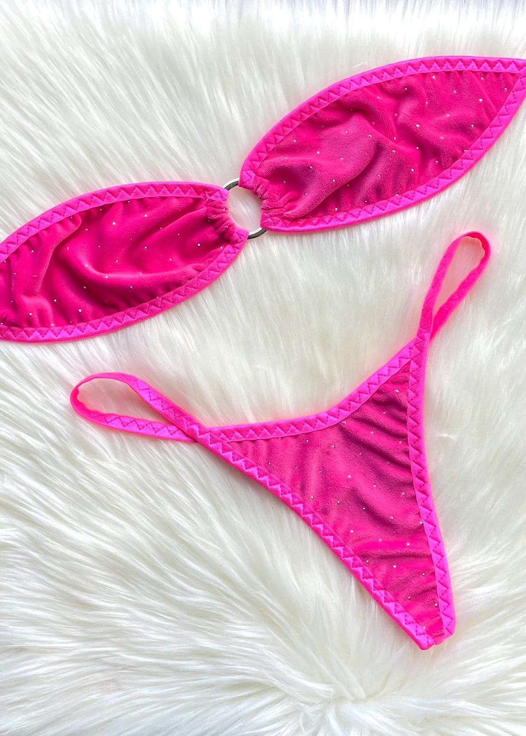 Pink Velvet Bikini Set Stripper Outfits Exotic Dancerwear Set ...