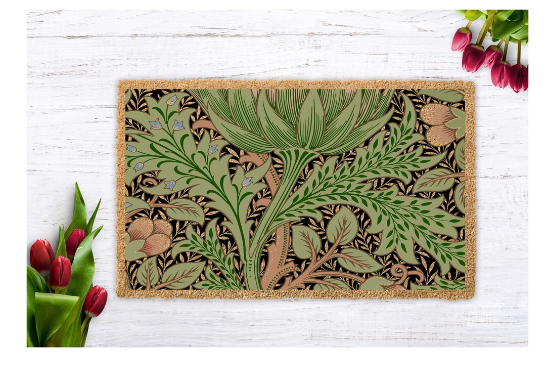 Vintage Floral Welcome Mat, Greenery Front Door Decor, Housewarming ...