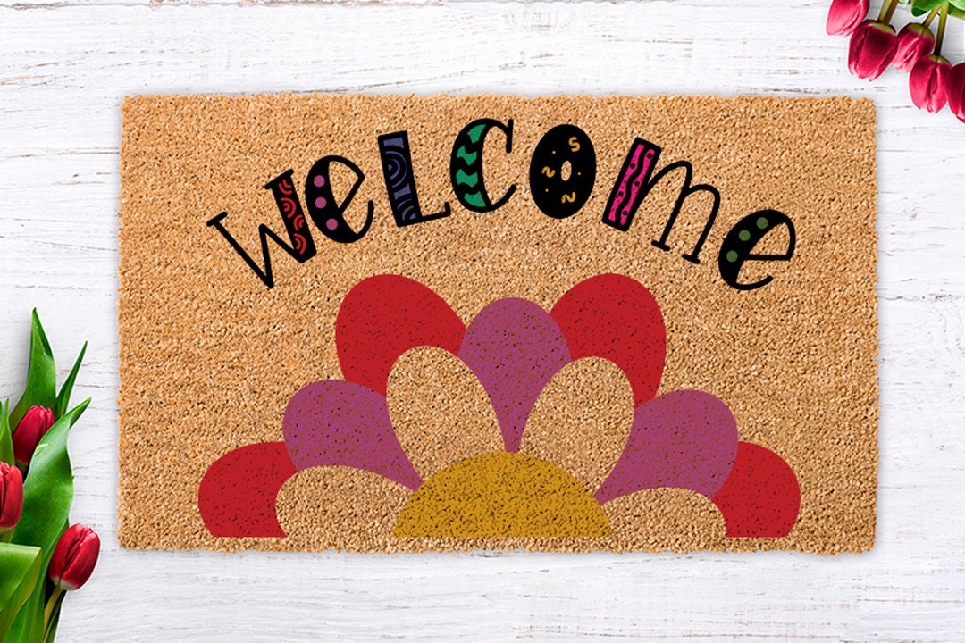 Welcome Daisy Flower Mat, Colorful Daisy Flower Decor, Housewarming ...