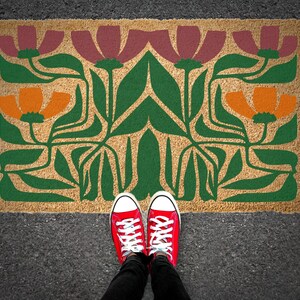 Retro Floral Welcome Mat | Mid Century Modern Entrance Rug | Vintage ...
