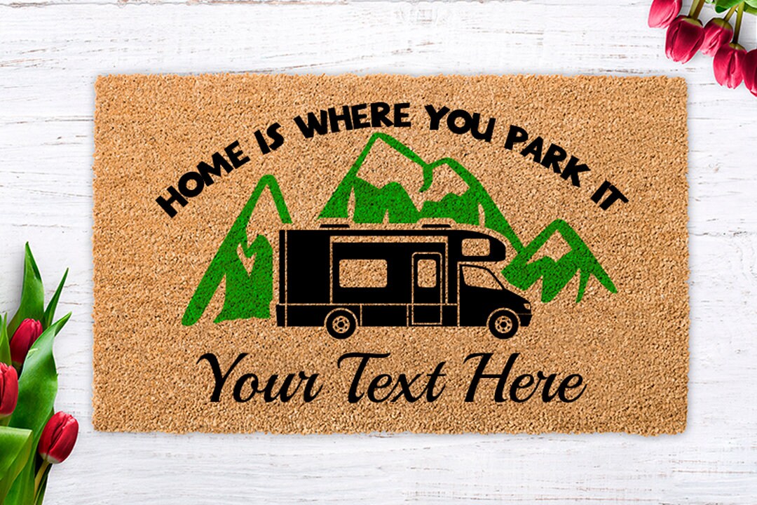 Personalized Camping Welcome Mat, Home is Where You Park It, Class A RV ...