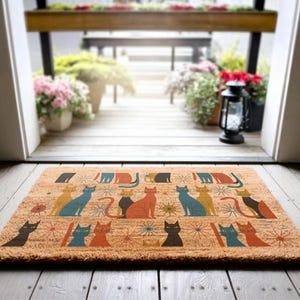 Retro Cat Doormat, Mid Century Modern Cat Mat, Colorful Cat Lover Gift ...