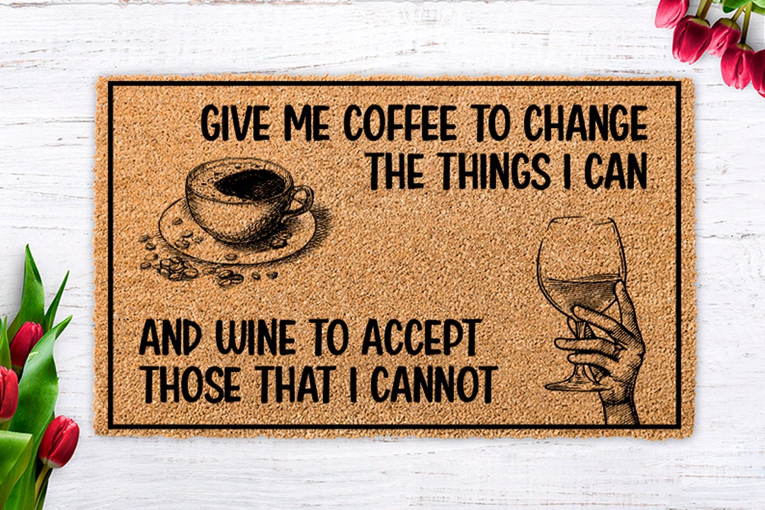 Wine and Coffee Funny Welcome Mat, Entryway Funny Decor, Housewarming ...