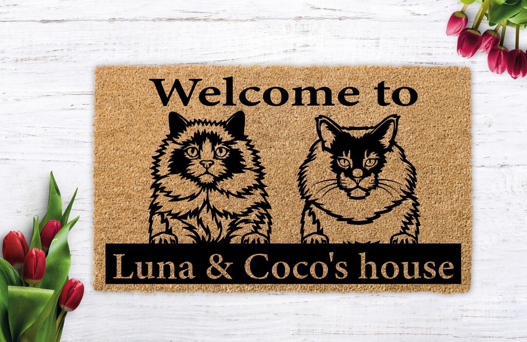 Cat Personalized Mat, Cat Welcome Mat, Customizable Cat Mat, Custom ...