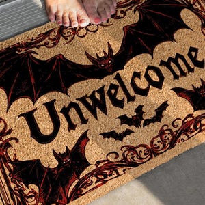 Unwelcome Bat Style Gift, Dark and Gothic Doormat, Gothic Mat Home ...