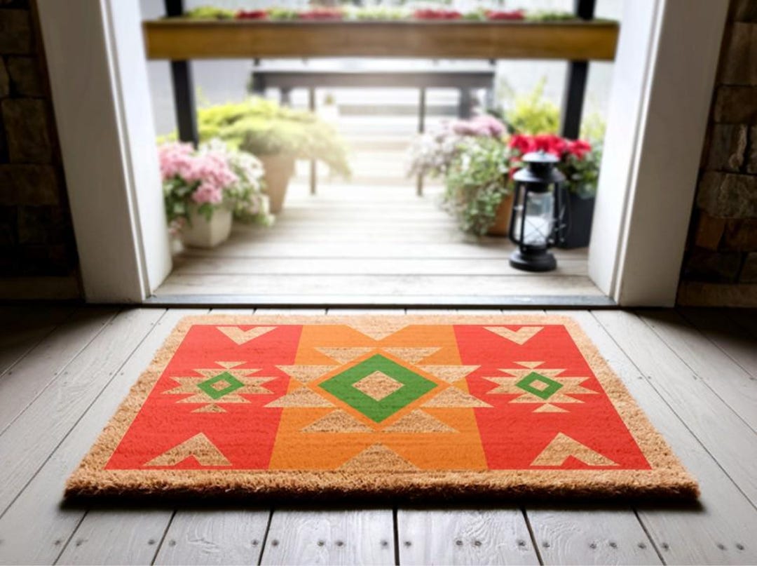 Boho Aztec Coir Doormat: Southwestern Home Decor - Etsy