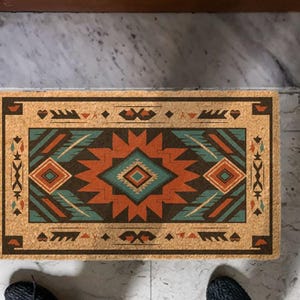 Aztec Pattern Welcome Mat | Tribal Design Doormat | Boho Entrance Rug ...