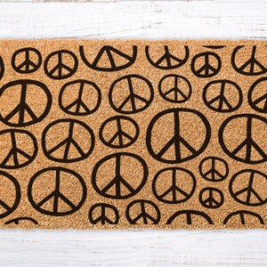 Peace Sign Mat, Peace Symbol Welcome Mat, Housewarming Peace Sign Gift ...