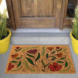 Spring Flowers Coir Doormat, Floral Front Door Decor, Floral Door Mat ...