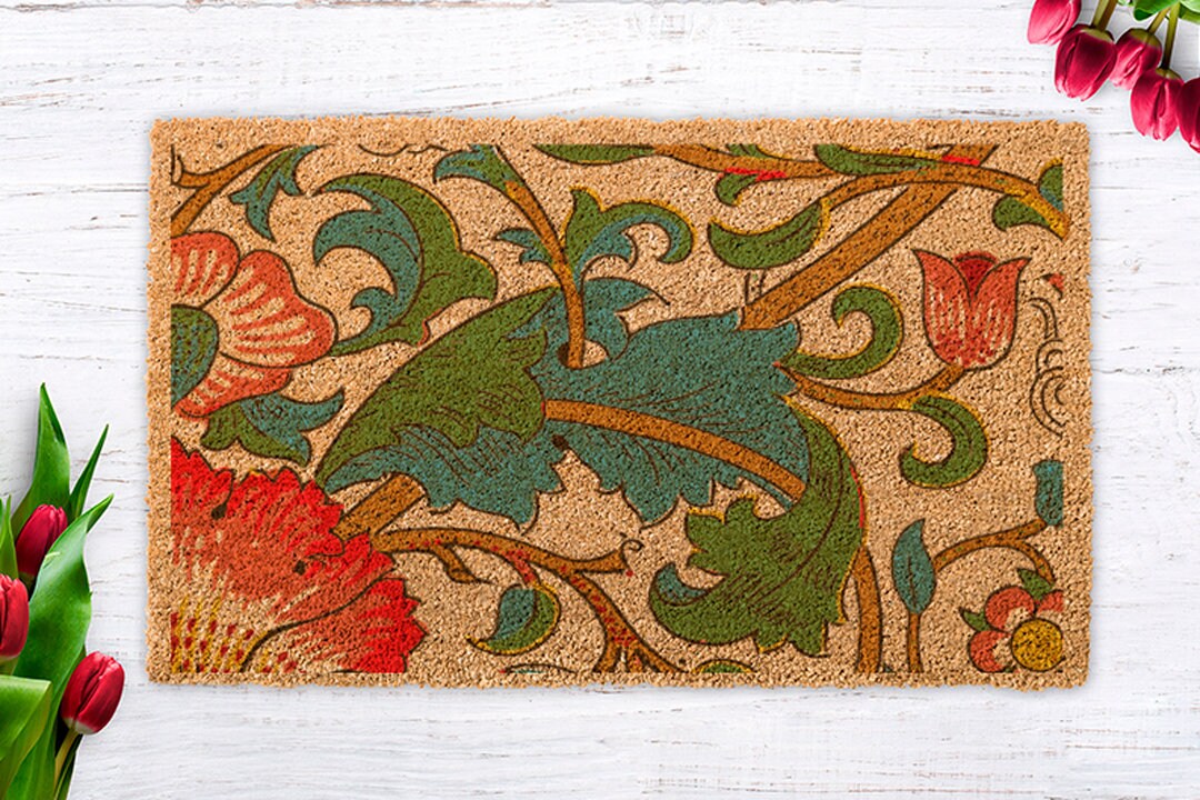 Welcome Floral Mat, Spring Flowers, Coir Doormat, Floral Front Door ...