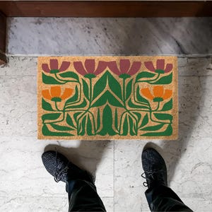 Retro Floral Welcome Mat | Mid Century Modern Entrance Rug | Vintage ...