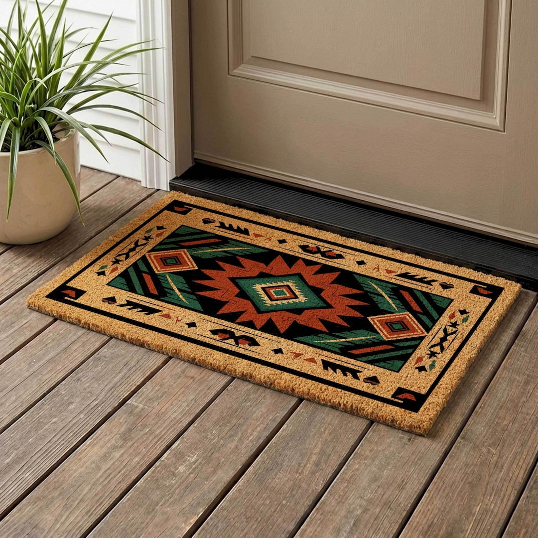 Welcome Mat: Aztec Tribal Pattern - Durable Coir Door Rug - Etsy