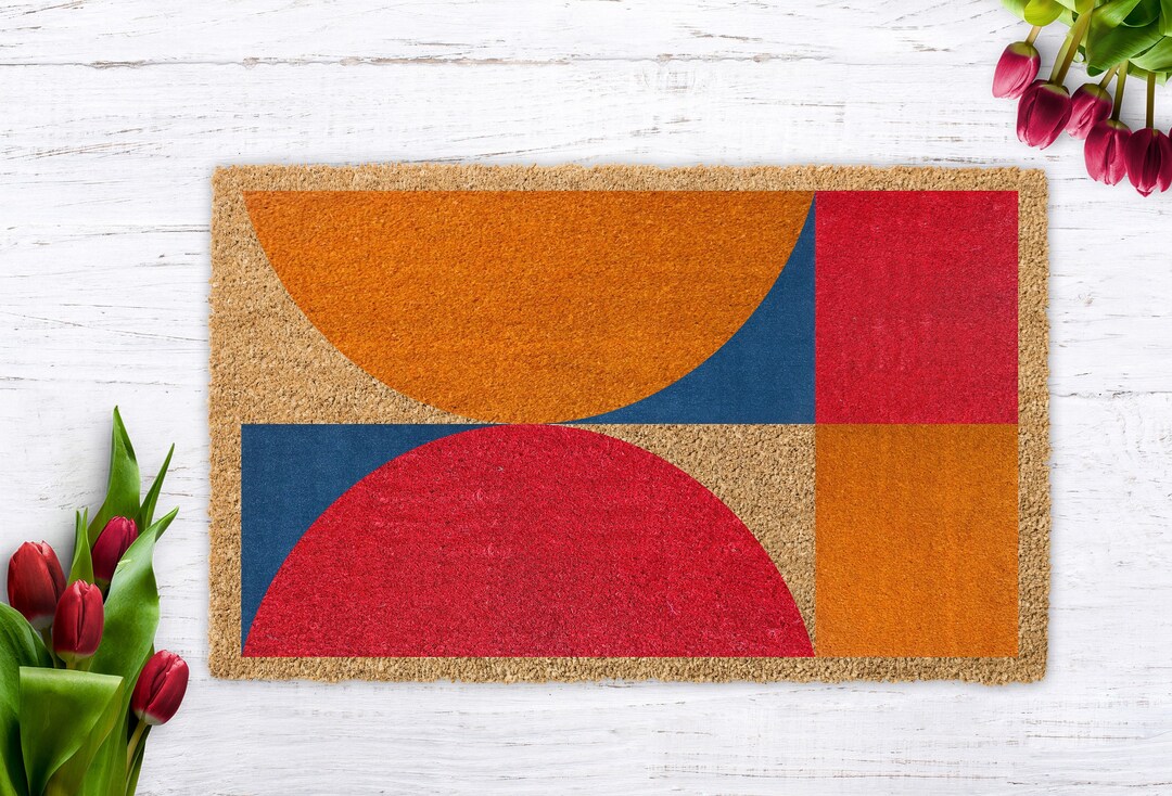 Modern Geometric Doormat, Abstract Welcome Mat, Natural Coir Doormat ...