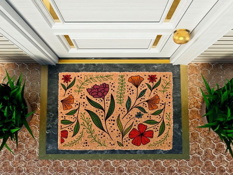 Spring Flowers Coir Doormat Floral Front Door Decor Floral - Etsy