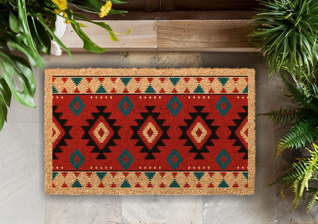 Aztec Pattern Doormat, Colorful Aztec Tribal, Pattern Front Door Decor ...