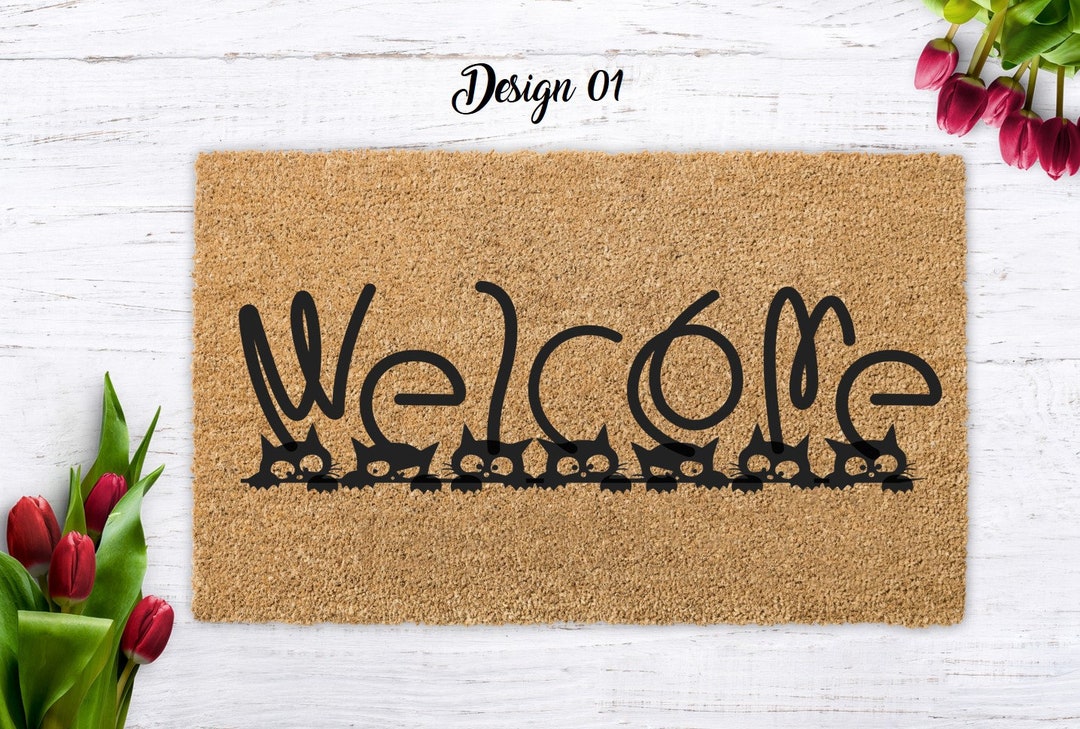 Cat Doormat, Welcome Mat, Cat Welcome, Black Cat, Housewarming Gift ...