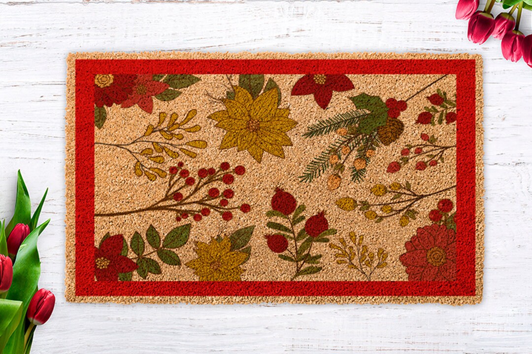 Leaves Autumn Welcome Mat, Red Front Door Decor, Autumnal Leaves ...