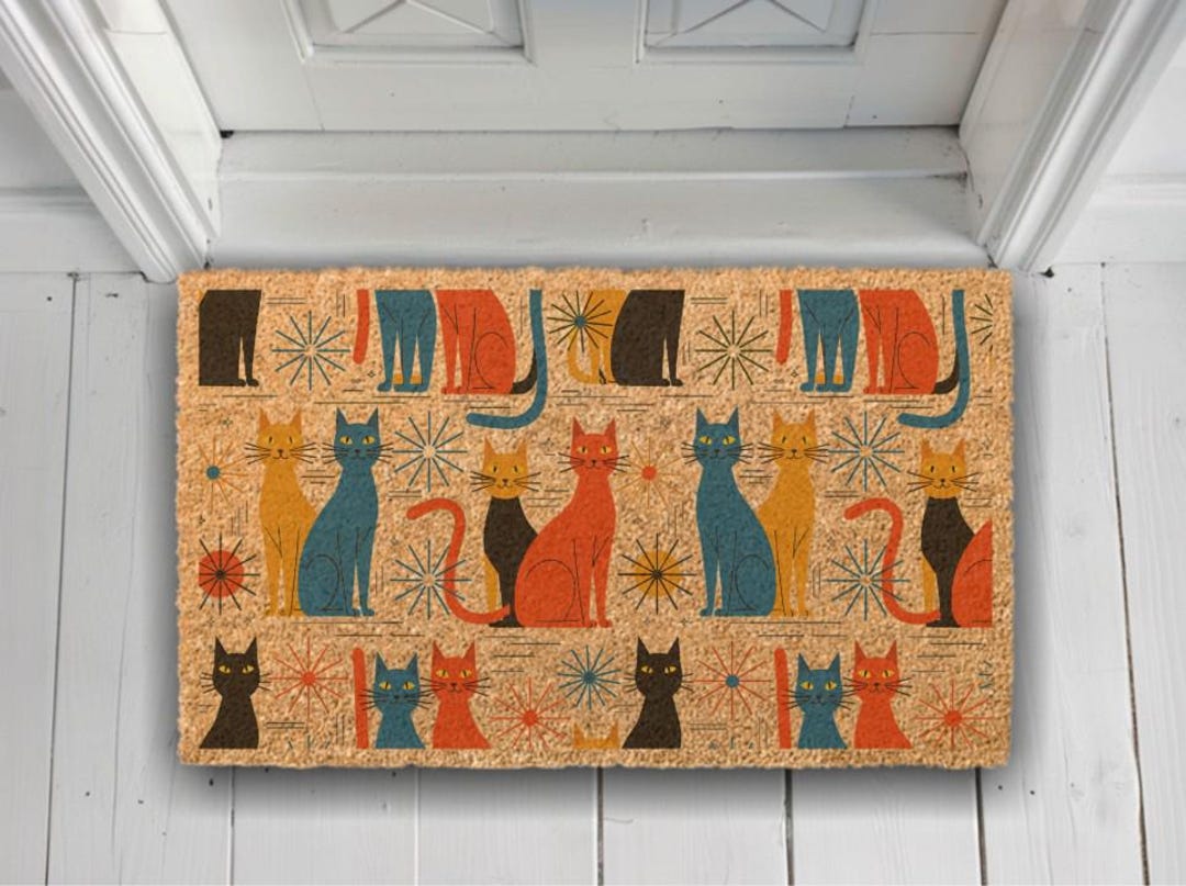 Retro Cat Doormat, Mid Century Modern Cat Mat, Colorful Cat Lover Gift ...