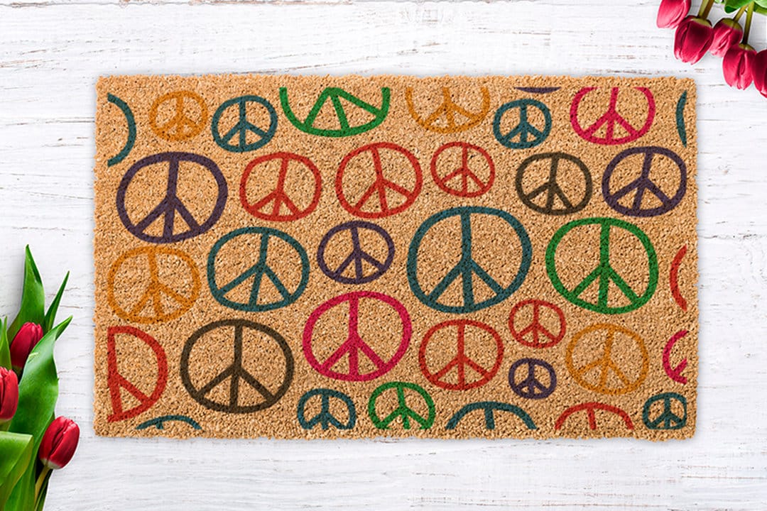 Peace Sign Mat, Peace Symbol Welcome Mat, Housewarming Peace Sign Gift ...