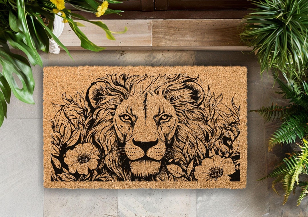 Lion Gift, Lion Floral Welcome Mat, Housewarming Floral Gift, Exotic ...