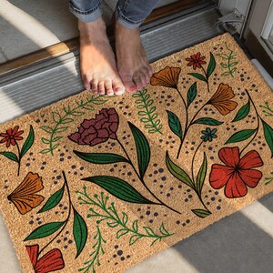 Spring Flowers Coir Doormat, Floral Front Door Decor, Floral Door Mat ...