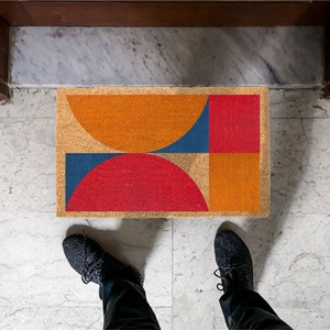Modern Geometric Doormat, Abstract Welcome Mat, Natural Coir Doormat ...