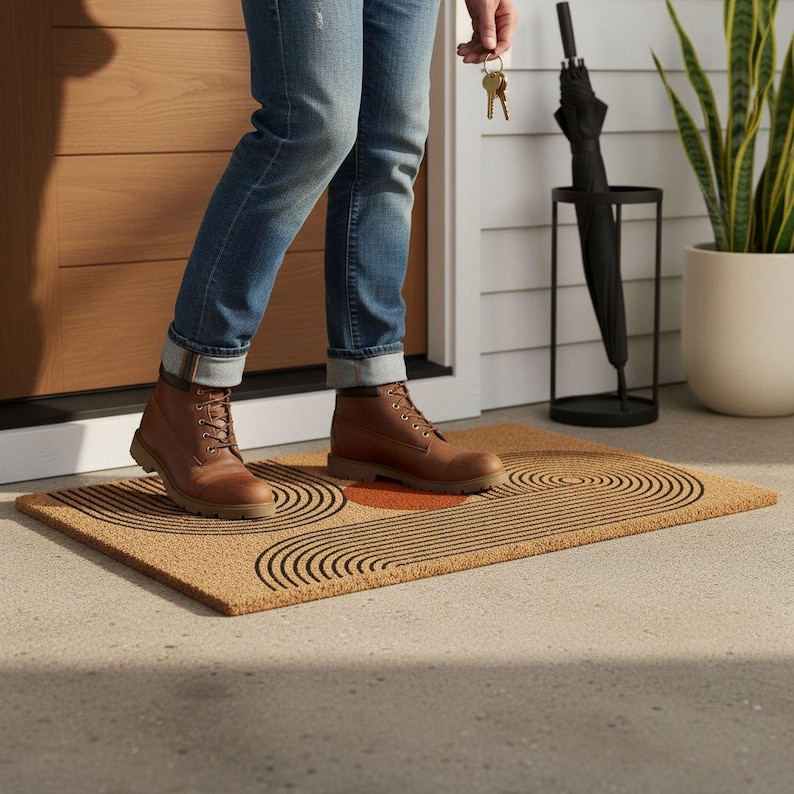 Mid-century Modern Coir Doormat, Geometric Welcome Mat - Etsy