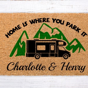 Personalized Camping Welcome Mat, Home is Where You Park It, Class A RV ...