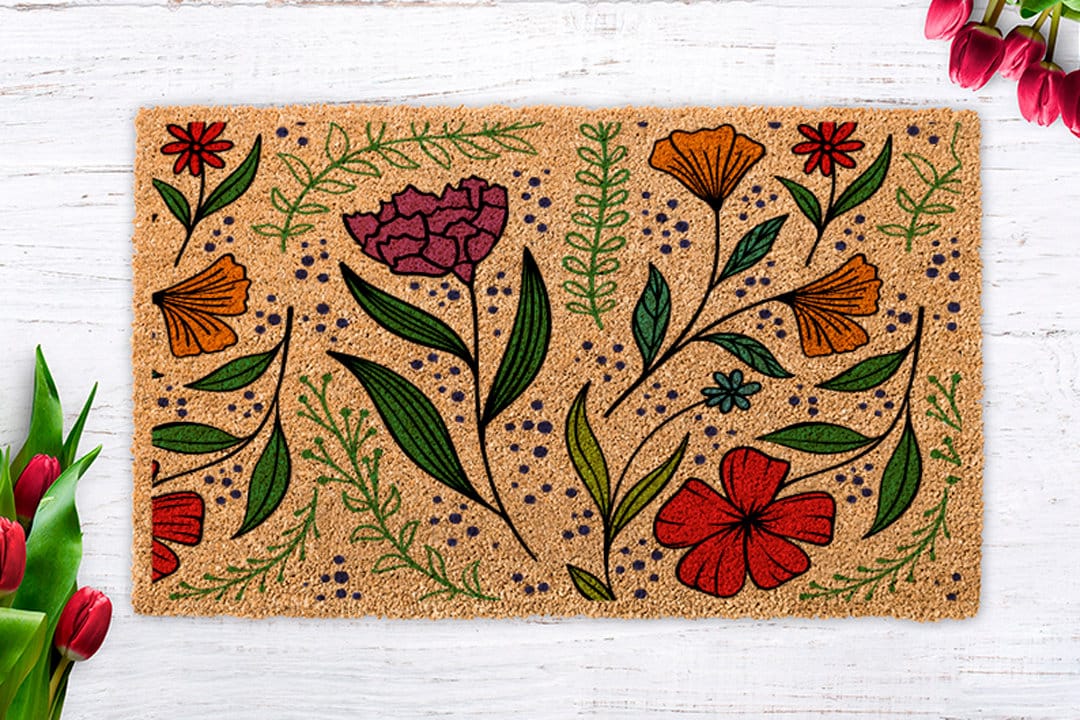 Spring Flowers Coir Doormat, Floral Front Door Decor, Floral Door Mat ...