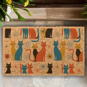 Retro Cat Doormat, Mid Century Modern Cat Mat, Colorful Cat Lover Gift ...