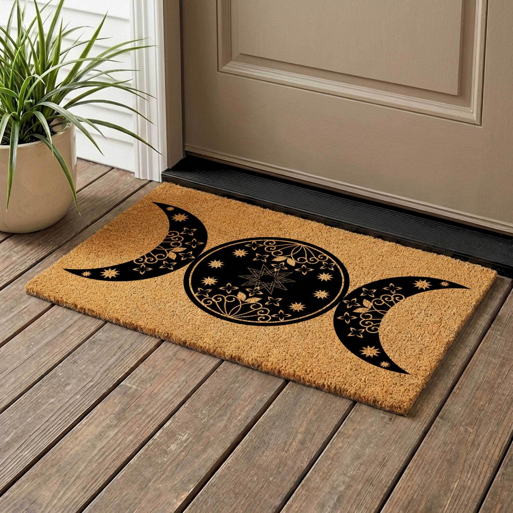 Triple Moon Doormat, Celestial Boho Wiccan Decor, Natural Coir Welcome ...
