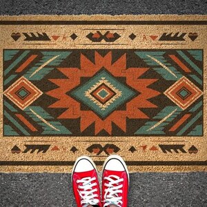Aztec Pattern Welcome Mat | Tribal Design Doormat | Boho Entrance Rug ...