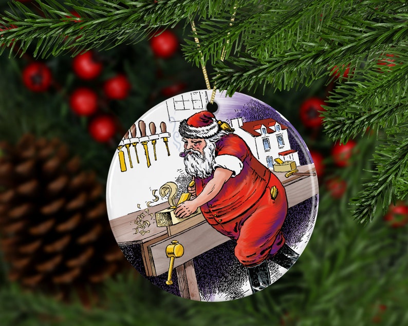 Woodworker Santa in Workshop Ceramic Ornament - FREE Shipping - Etsy