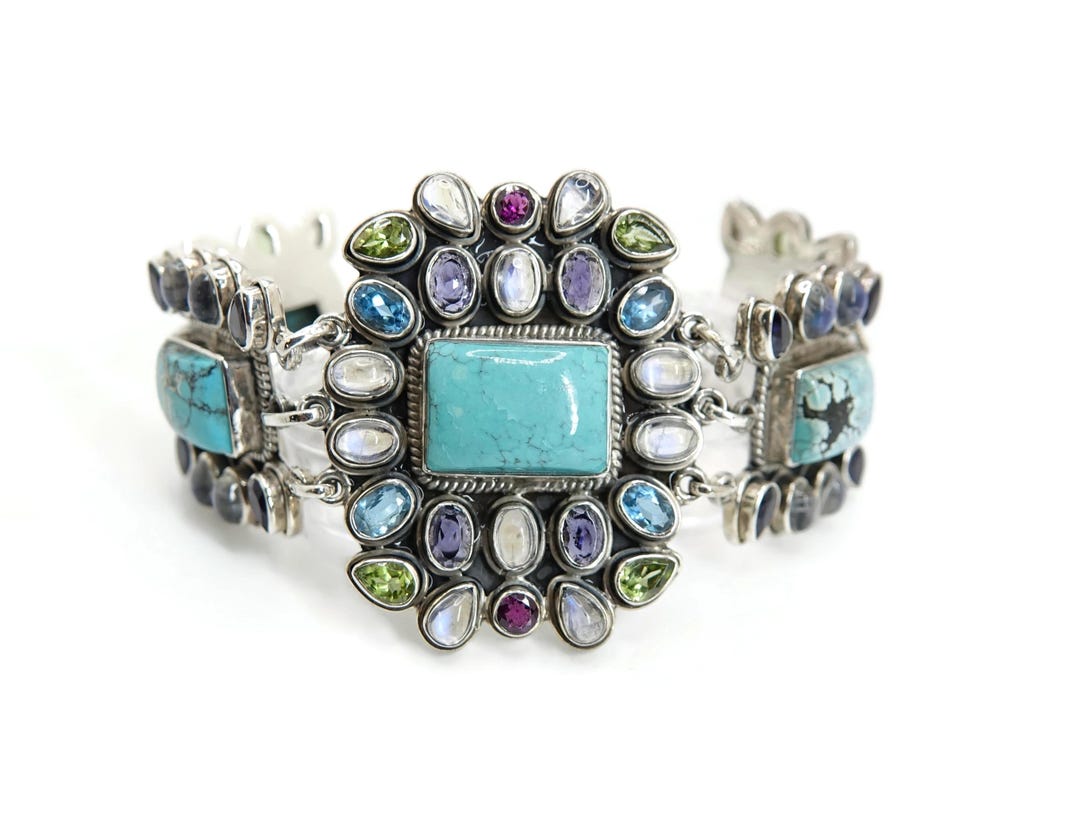 NICKY BUTLER Sterling Silver Multi Gemstone Turquoise Toggle Bracelet ...