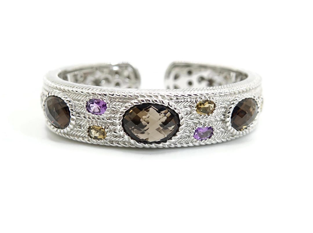 JUDITH RIPKA Sterling Silver Multi-gemstone Hinged Cuff Bracelet Smoky ...