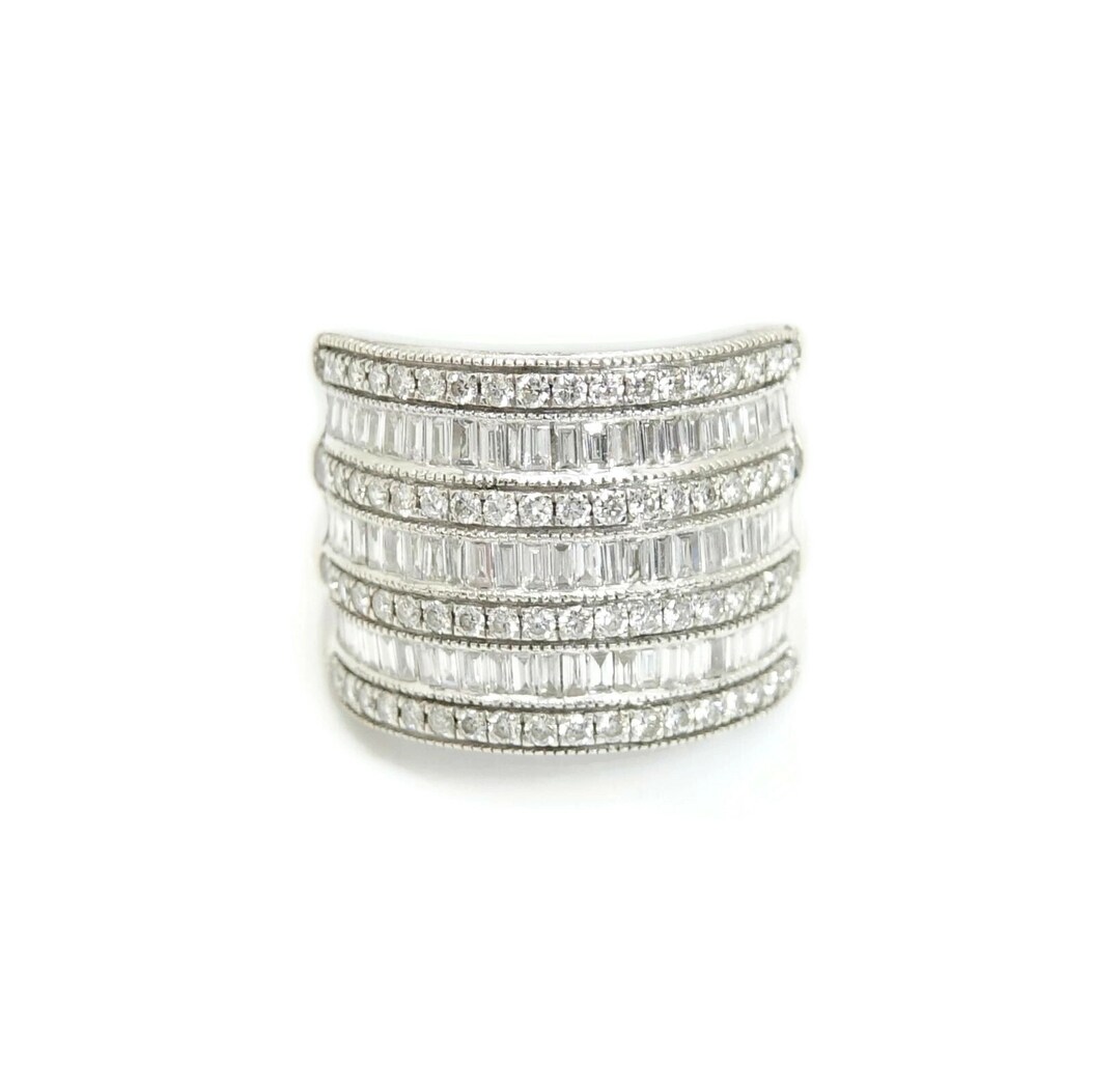 EFFY 14K White Gold Multi-row Statement Diamond Ring 1.50 Ctw. - Etsy