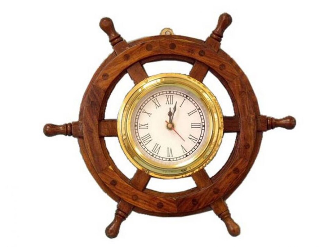 Deluxe Class Wood and Brass Ship Wheel Clock 12 - Etsy